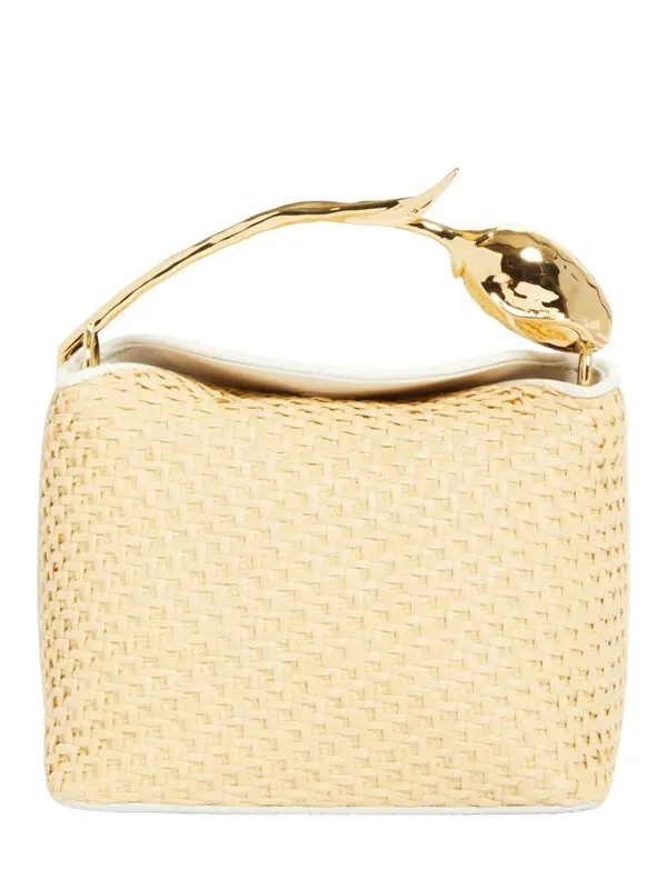 Erdem Mini Bloom Raffia Handbag With Gold Tone Flower Handle - Rose Ditsy Porcelain