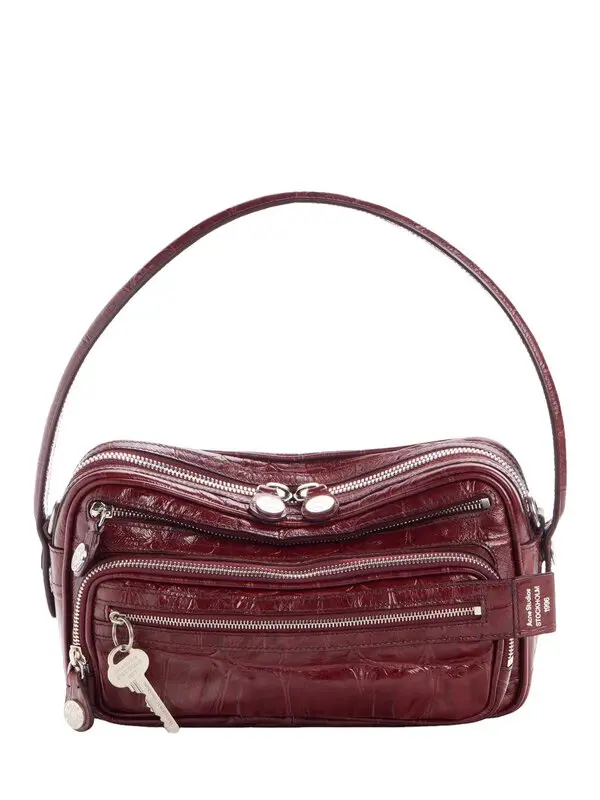 Acne Studios Croc Embossed Leather Shoulder Bag - Burgundy