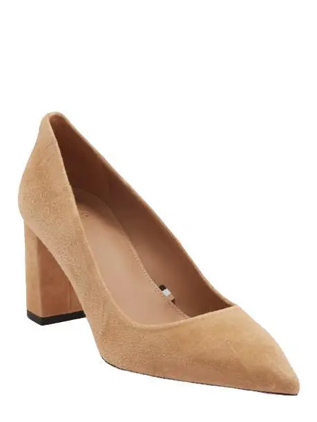 BOSS Janet Suede Pointed Toe Block Heel Pumps - Medium Beige
