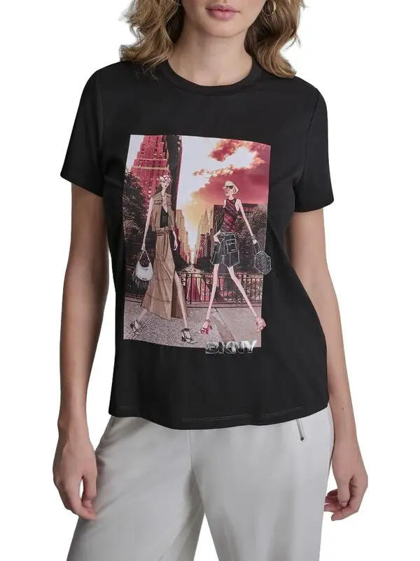 Dkny Manhattan Graphic Cotton Blend T-shirt - Black