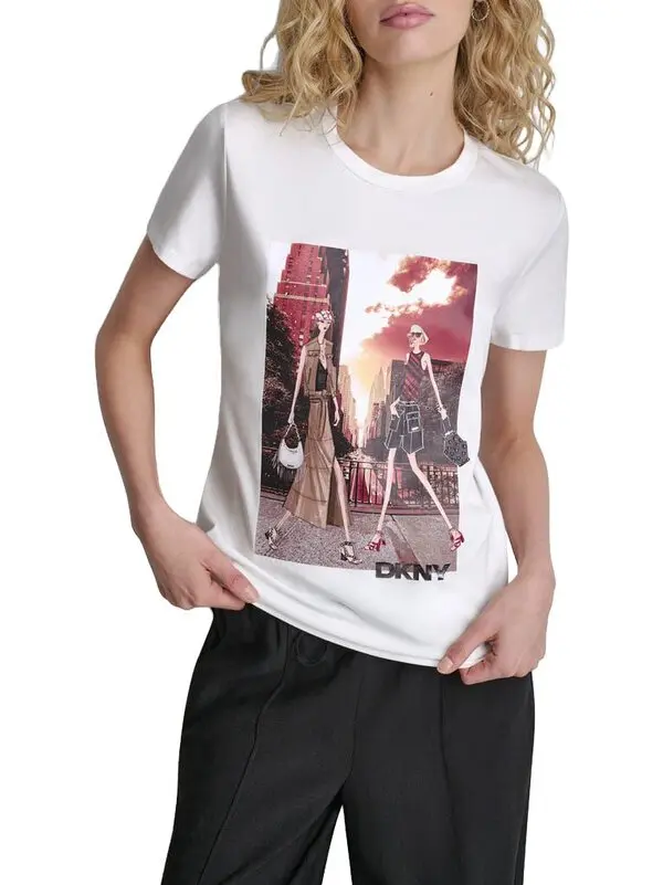 Dkny Manhattan Graphic Cotton Blend T-shirt - White