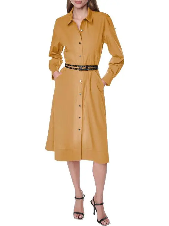 Dkny Long Sleeve Stretch Cotton Shirtdress - Dune