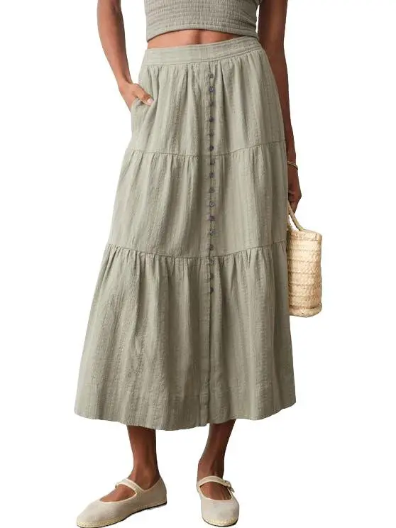 Marine Layer Tiered Cotton Maxi Skirt - Sage