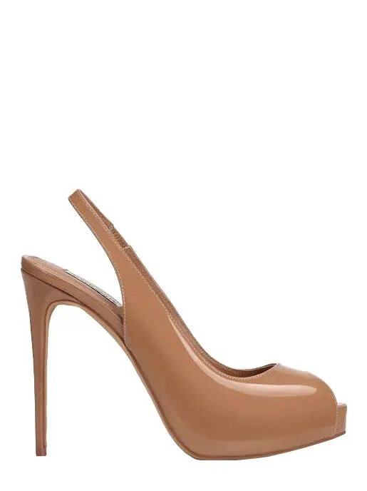 NAKED WOLFE River Patent Leather Peep-toe Slingback Heels - Nude