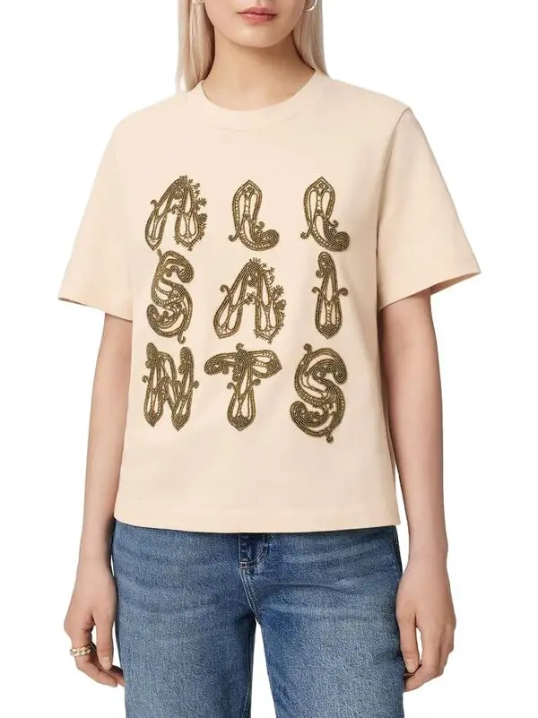 ALLSAINTS Ella Lisa Beaded Cotton T-shirt - Dove White