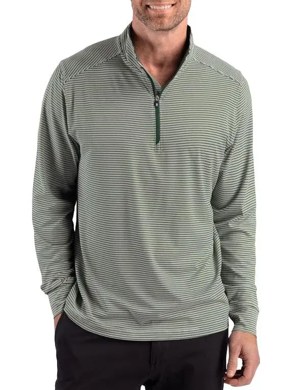 CBUK BY CUTTER & BUCK Forge Epic Confidence Stripe Performance Quarter Zip Pullover - Hunter/white