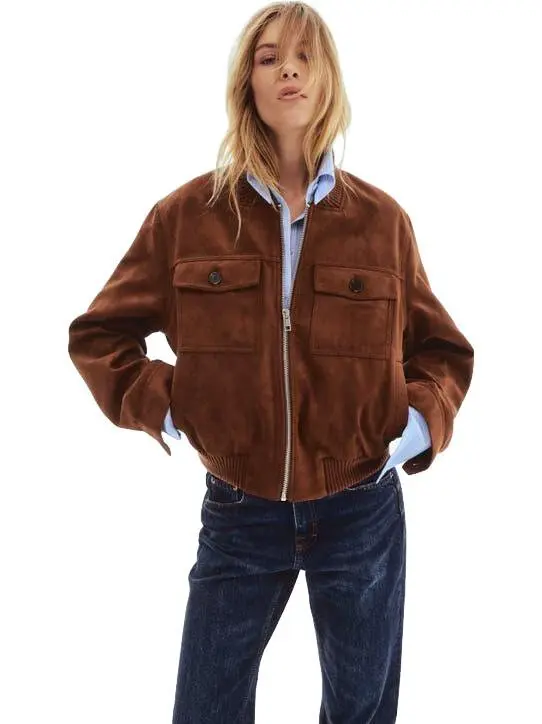 H&m Napped Finish Bomber Jacket With Zip-up Front - Brown