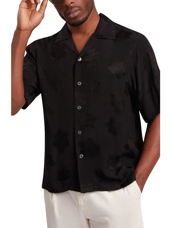 Ted Baker London Thovan Floral Jacquard Camp Shirt - Black