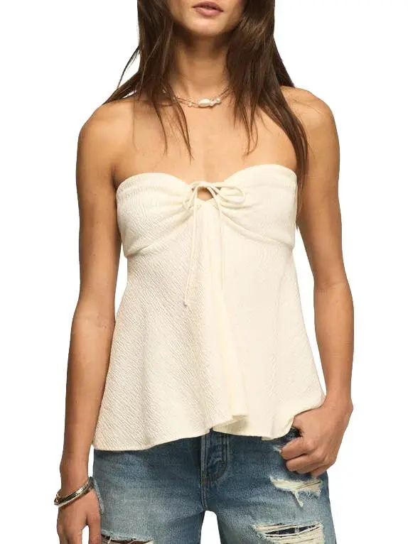 Lucky Brand Crinkle Tube Top With Sweetheart Neckline And Tie Detail - Antique White