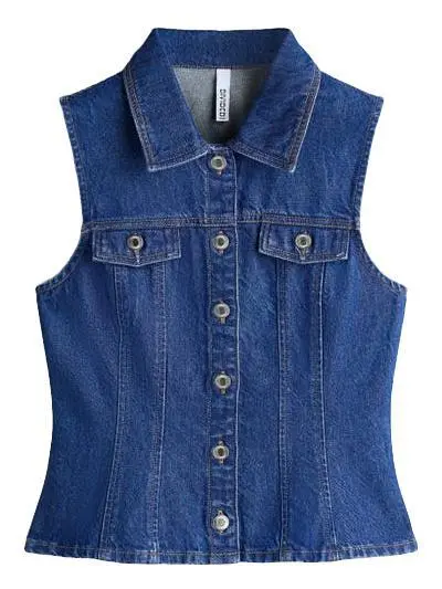 H&m Peplum Denim Waistcoat - Denim Blue