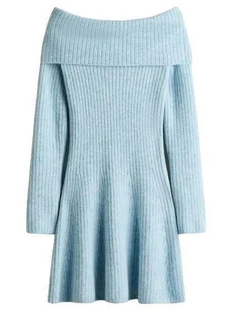 H&m Rib-knit Off-the-shoulder Dress - Light Blue Melange