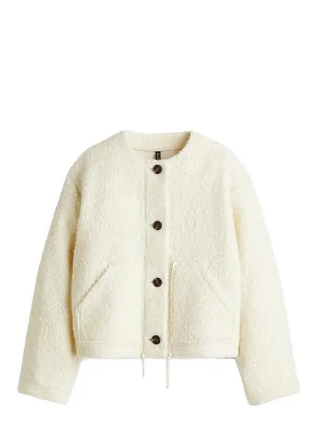 H&m Teddy Jacket With Drawstring Hem - Light Beige