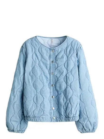 H&m Quilted Denim Jacket With Drop Shoulders And Elasticated Cuffs - Light Denim Blue