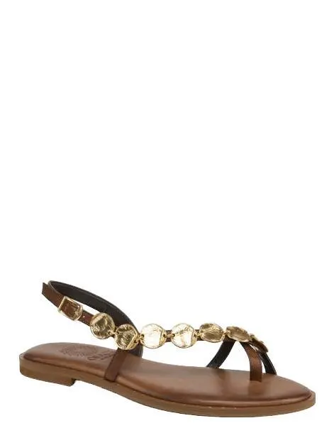 GRACE FOOTWEAR Serifos Gold Disc T-strap Sandal - Brown