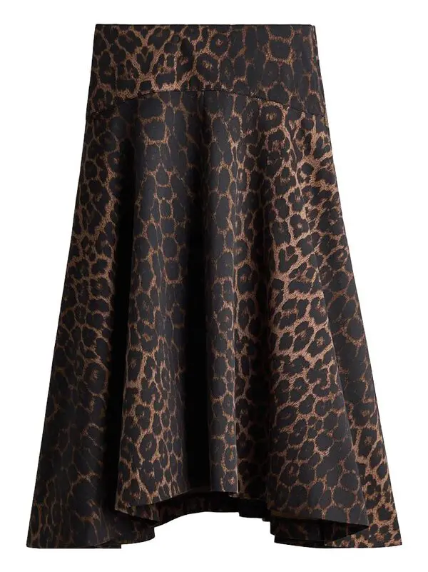 H&m Flared Leopard Print Midi Skirt - Dark Brown/leopard Print