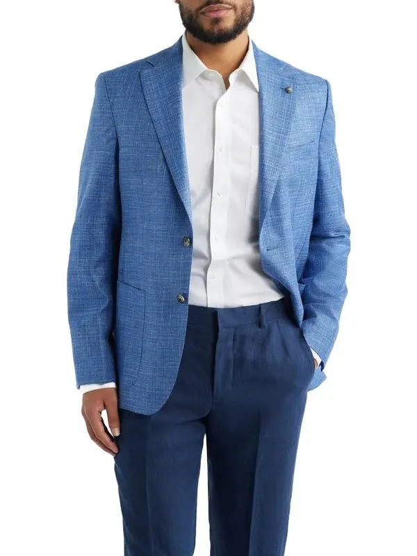 JACK VICTOR Morton Contemporary Fit Slub Wool & Silk Blend Sport Coat - Blue