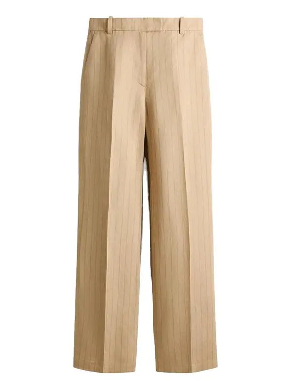 H&m Tailored Linen-blend Trousers With Pinstripes - Beige/pinstriped