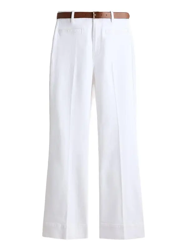 H&m Flared Twill Trousers With Belt - White