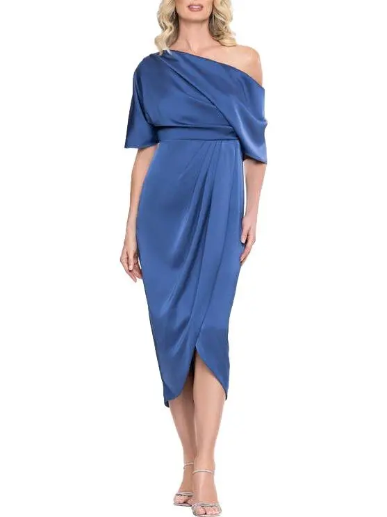 Betsy & Adam One-shoulder Satin Cocktail Dress - Slate