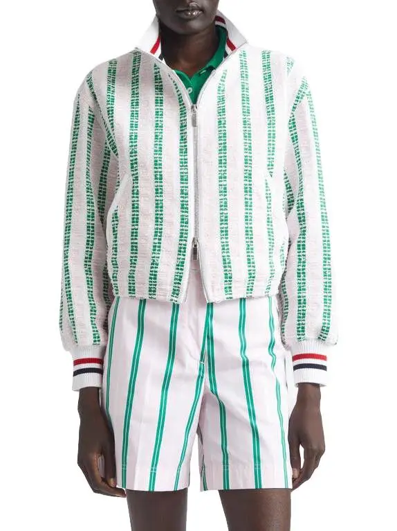 Thom Browne Rep Stripe Tweed Varsity Jacket - Light Pink