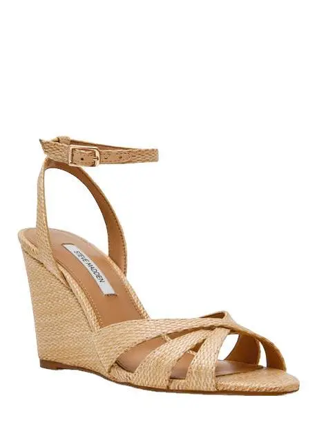 Steve Madden Harbor Ankle Strap Wedge Sandal - Natural Raffia