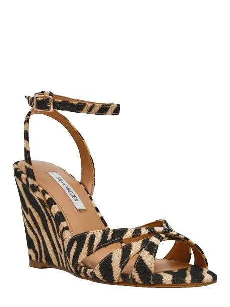 Steve Madden Harbor Ankle Strap Wedge Sandal - Zebra