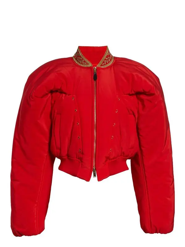 Alexander McQueen Red Silk Cropped Bomber Jacket - Flame Red