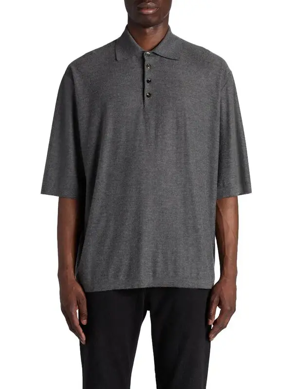 Bottega Veneta Oversize Cashmere Polo Sweater - 1510 Dark Slate Melange