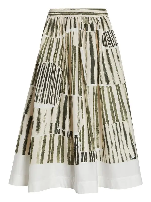 JASON WU Stripe Collage Stretch Cotton Midi Skirt - Plaster/hunter Green Plhg