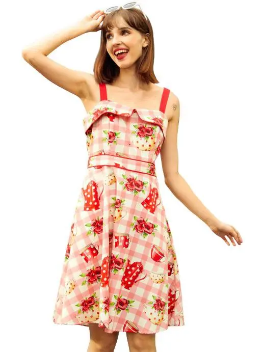 MODCLOTH Tea Party Print Fit And Flare Dress - Strawberry Teacake