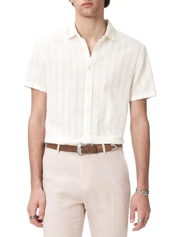 John Varvatos Carson Textured Short Sleeve Cotton Button-up Shirt - White