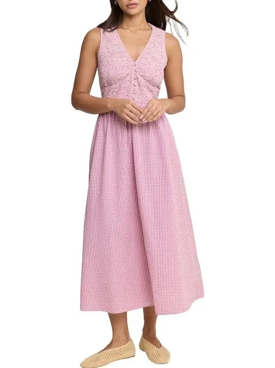 NOBODY'S CHILD Eliza Sleeveless Check Print V-neck Dress - Pink