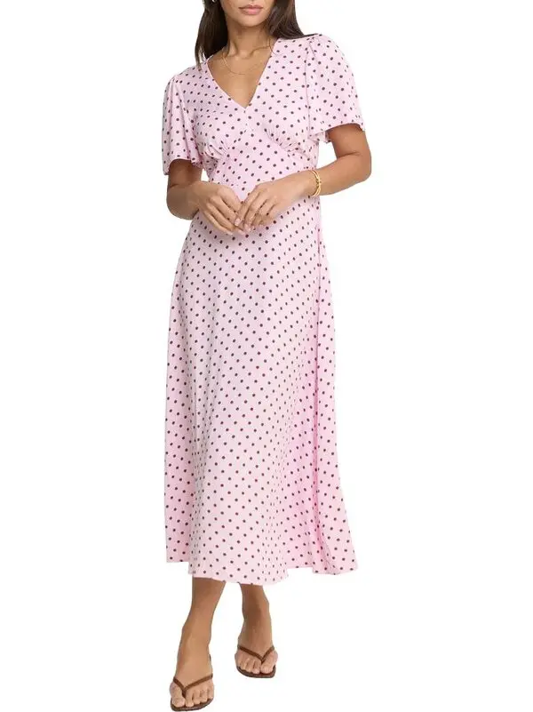 NOBODY'S CHILD Atlas Polka Dot Midi Dress - Pink