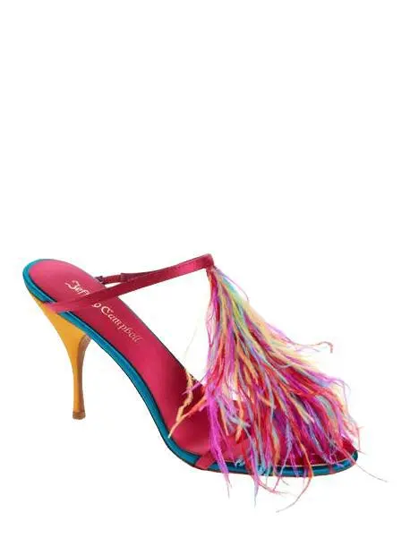 Jeffrey Campbell Pluma Feathered Slide Sandal - Fuchsia Satin Combo