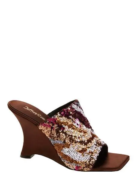 Jeffrey Campbell Aura Wedge Slide Sandal - Brown Satin Combo