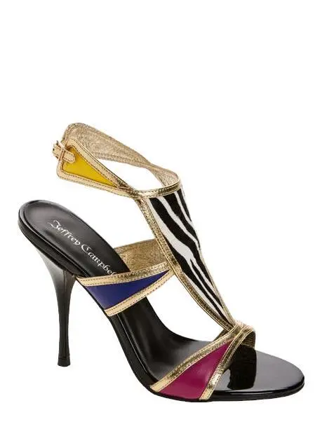 Jeffrey Campbell Kaleido Ankle Strap Stiletto Sandals - Gold Zebra Multi