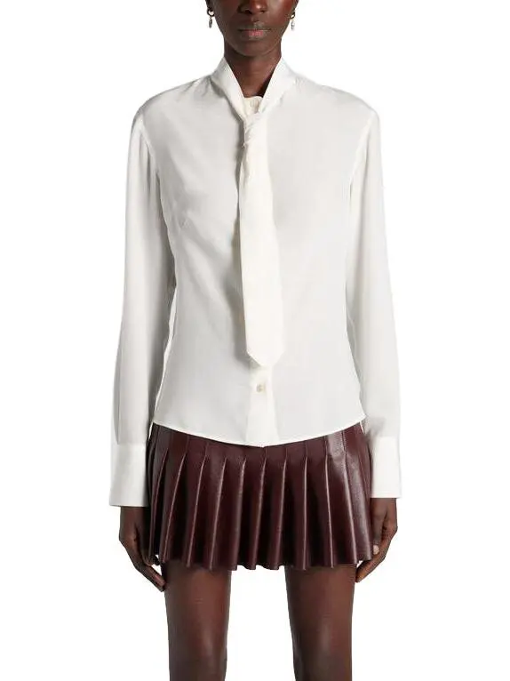 Alexander McQueen Tie Neck Silk Button-up Shirt - Light Ivory
