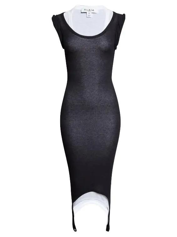 Alaïa Layered Rib Midi Dress - Noir/blanc