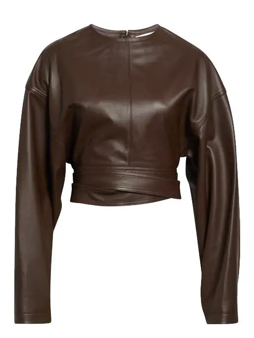 Alaïa Belted Leather Cropped Top - Chocolat