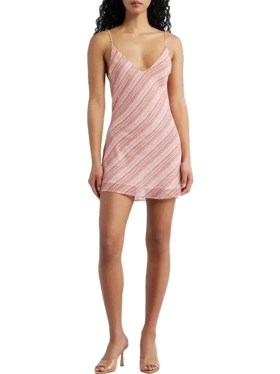 BELLA VENICE Striped V-neck Mini Dress - Pink Stripe