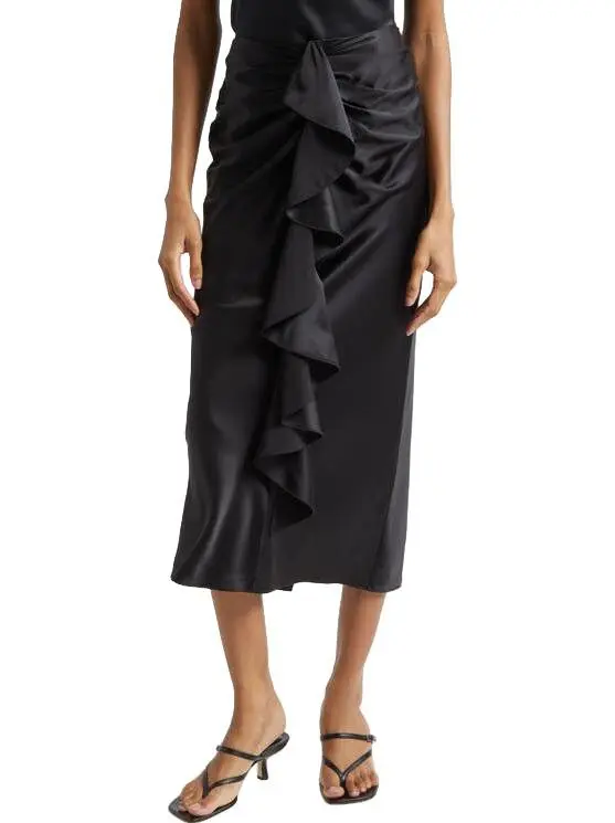 Cinq À Sept Cynthia Ruffled Silk Midi Skirt - Black