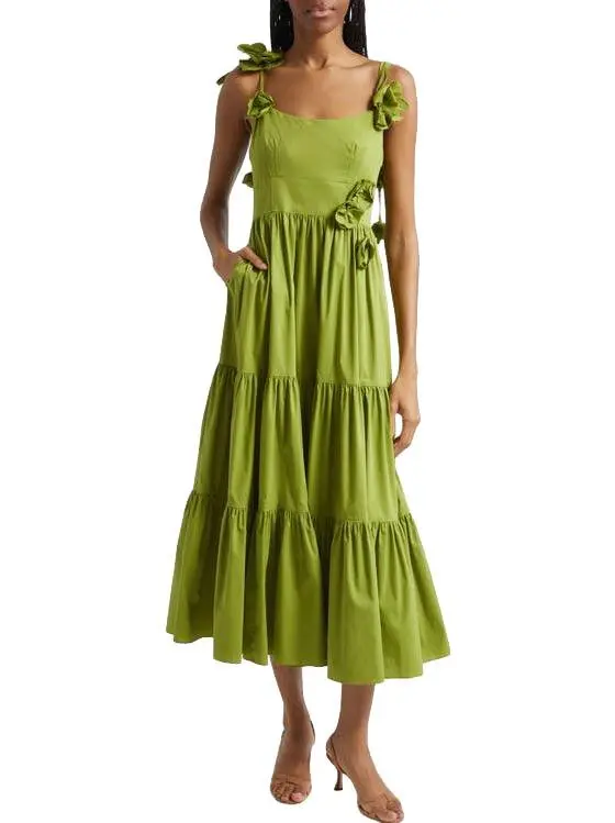Cinq À Sept Kael Tiered Midi Dress - Dark Lime