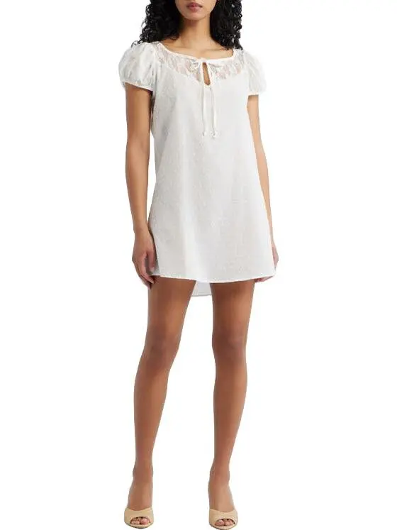 BELLA VENICE Margaret Lace Trim Puff Sleeve Mini Dress - White