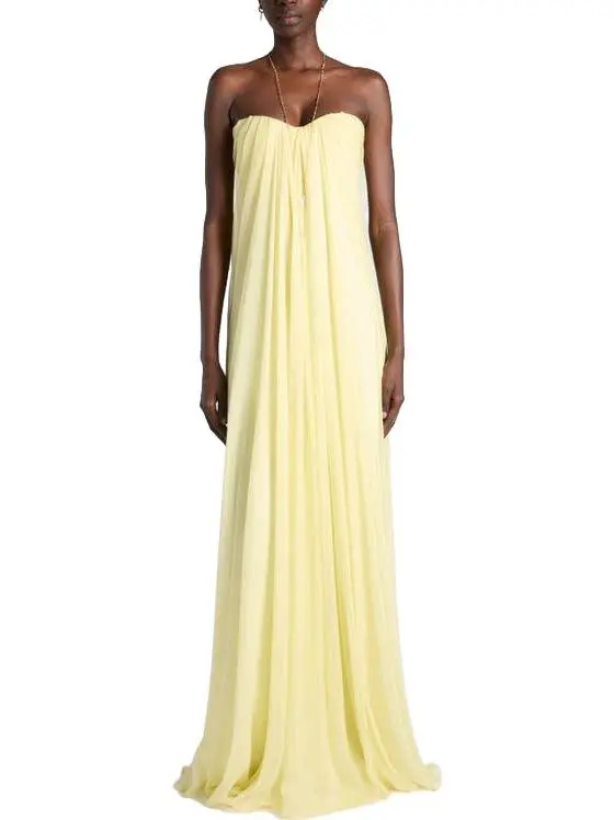 Alexander McQueen Draped Strapless Silk Chiffon Gown - Sherbet