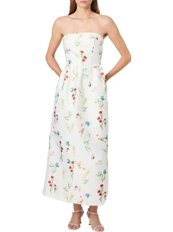 French Connection Christine Floral Strapless Fit & Flare Midi Dress - Daisy Yellow Sophie Flower