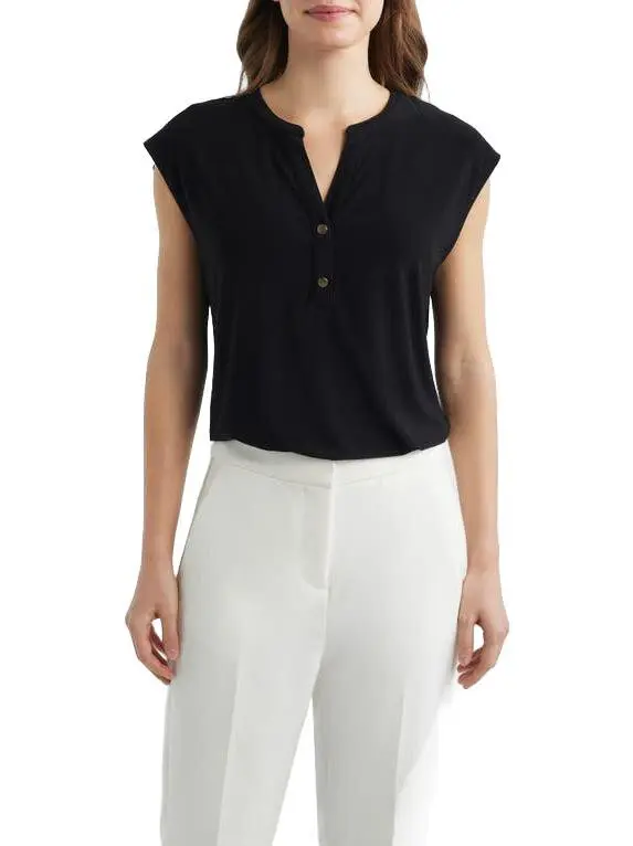 Anne Klein Sleeveless Band Collar Knit Top - Anne Black