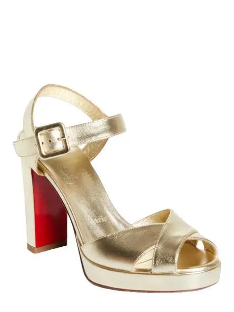 CHRISTIAN LOUBOUTIN Cora Block Heel Sandal - Platine/lin Platine
