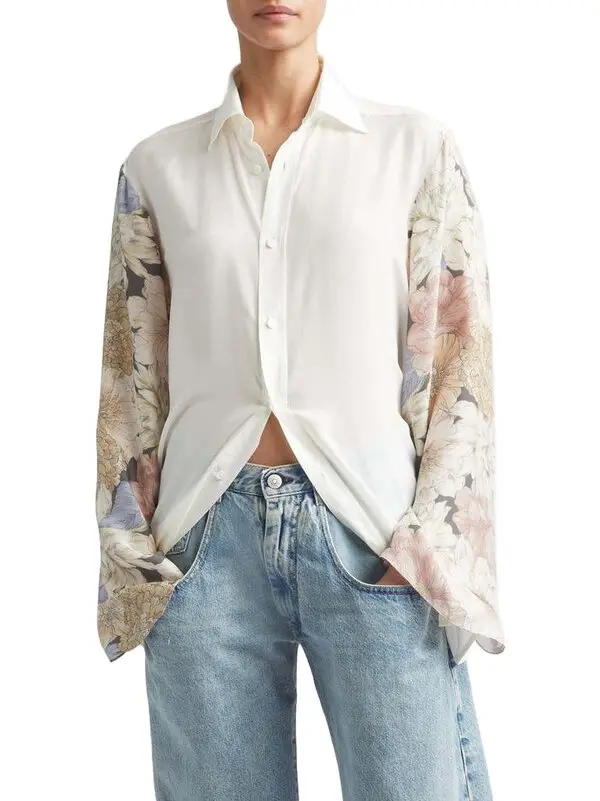 MAISON MARGIELA Floral Sleeve Silk Shirt - Ivory