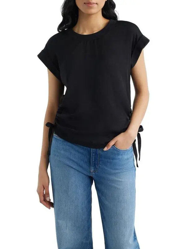 CITY BLUES Mixed Media Drawstring T-shirt - Black