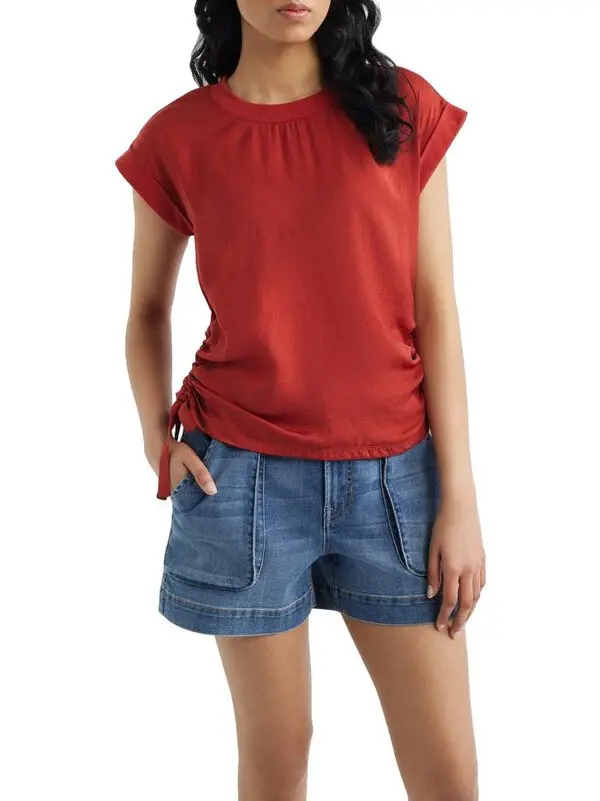 CITY BLUES Mixed Media Drawstring T-shirt - Brick